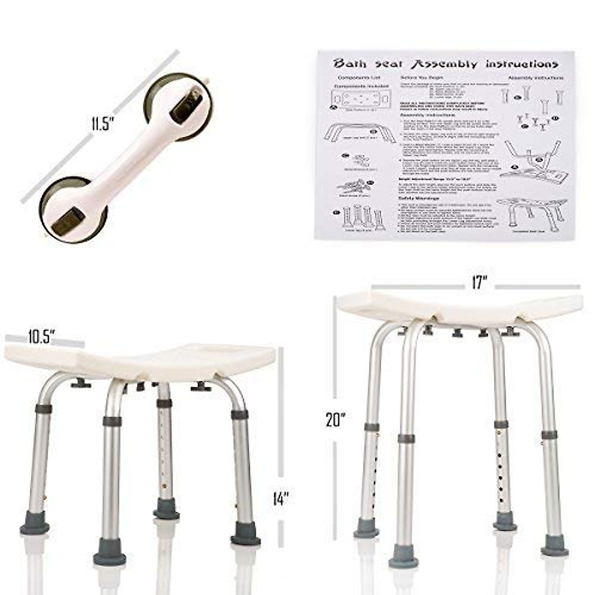 Dr Maya’s Adjustable Shower Chair with Free Grab Bar | Plastic Chair Bath Seat, Bathroom Chair | Shower Stool for Inside Shower | Handicap Shower Chair | Inside Shower Seat Bench, 300 Lb Capacity