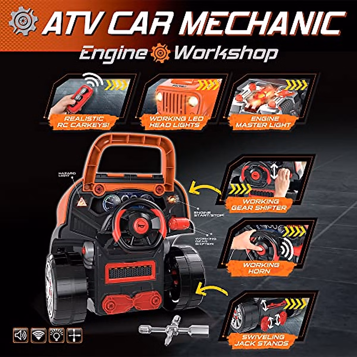 The Bubble Factory ATV Car Mechanic Engine Workshop Remote Control Car with Lights and Realistic Sound Effects - 3 Years+