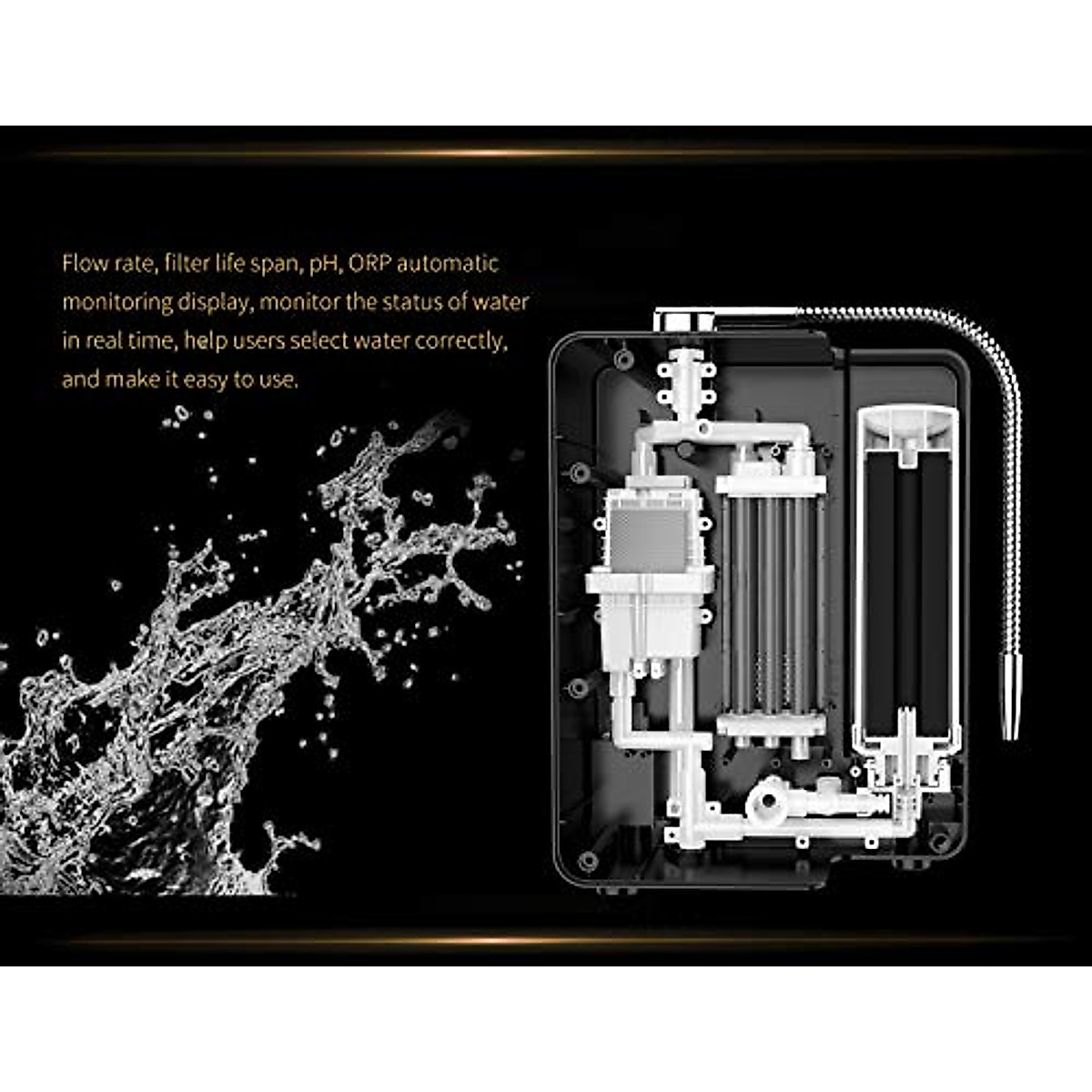 Water Ionizer and Water Purifier Machine,PH 3-11 Alkaline Acid Water Machine,Up to -800mV ORP, 8000 Liters Per Filter,11 Plate Electrode,Regulation Valve to Control PH and ORP/Auto-Cleaning