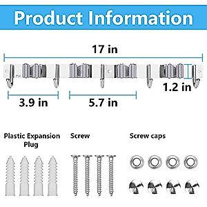 Piyl Broom Holder Wall Mount Garden Tool Organizer,Mop Hanger Wall Mounted Garage Storage,Kitchen,Laundry Utility Rack With 4 Racks and 5 Hooks - Metal Wall Holder For Broom, Rake,Mop Handles Up To 3/4”