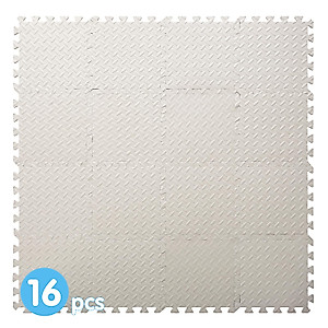 Coolcandy EVA Foam Play Mat, 16 Tiles Colorful Baby Play Mat, Square Kids Playmat with Solid Colored, 0.4" Thickened Interlocking Foam Floor Tiles, Puzzle Play Mat for Baby Crawling, Playing (White)