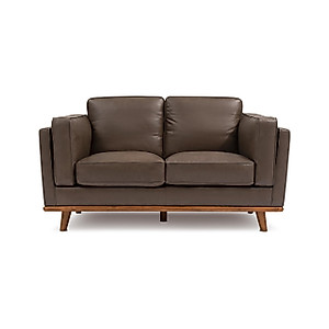 Valencia Artisan Full Leather Loveseat Sofa 66”| Pure Full Italian Nappa Leather Couch, Solid Wood Accent, Ultimate Comfort, Chocolate