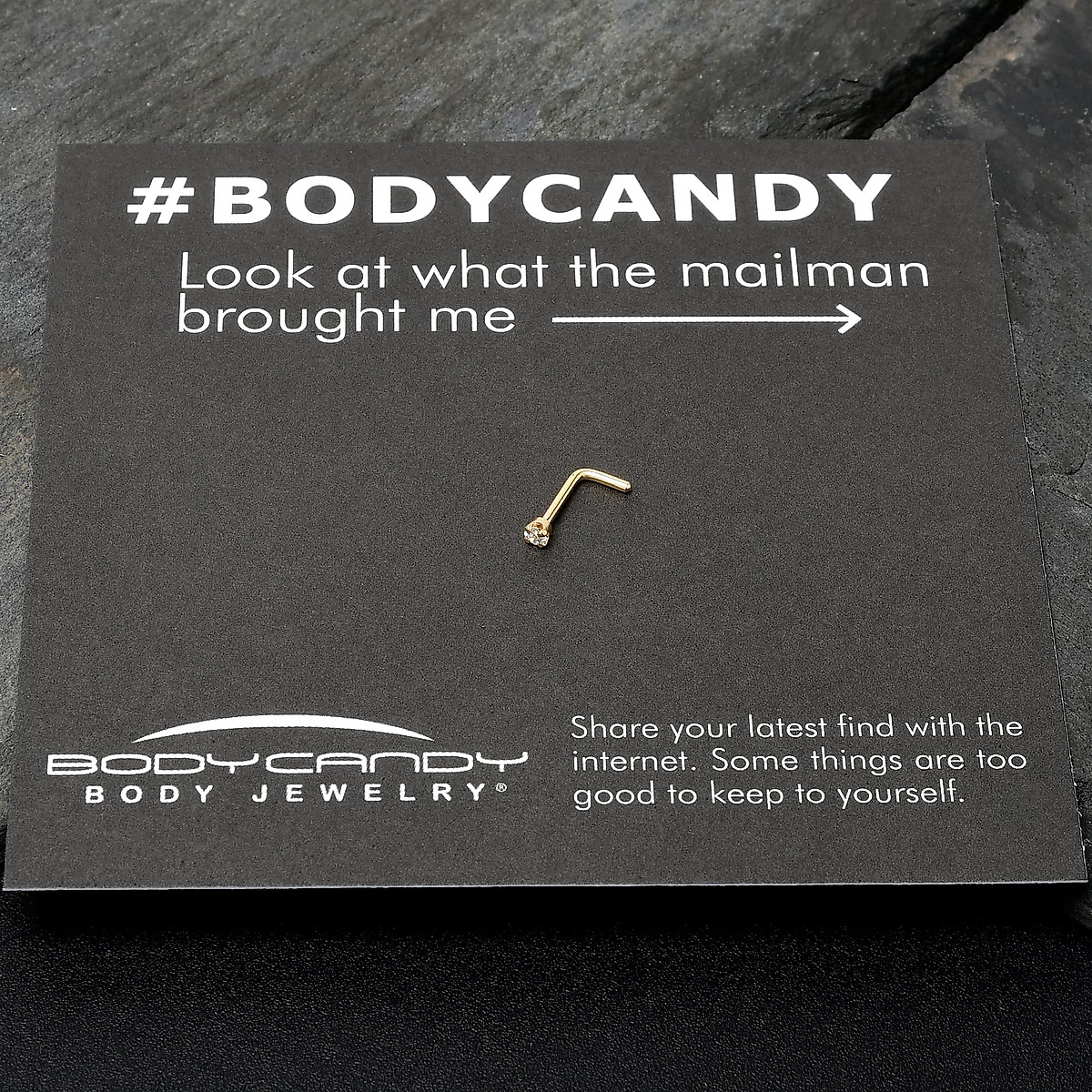 Body Candy Solid 14k Yellow Gold 2mm Clear Cubic Zirconia L Shaped Nose Stud Ring 18 Gauge 1/4"