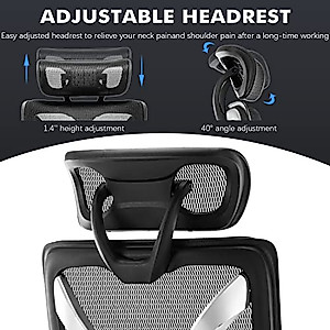 Multifunctional Big and Tall Mesh Office Chair - Adjustable Backrest Height, 4D Arms, Lumbar Support, Headrest and Tilt Angle - Metal Base Quiet Rubber Wheels Ergonomic High Back Computer Desk Chair