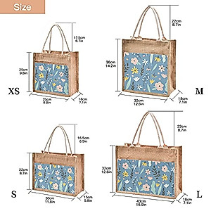 JUNZAN Flowers Leaves and Berries Jute Tote Bags Burlap Reusable Straw Bag for Beach Shopping Grocery Bags Wedding Gift