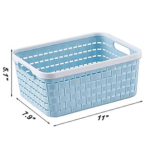 ANNIYA Plastic Storage Bin Baskets, Toilet Paper Basket for Bathroom, Plastic Organizer Shower Caddy with Handles for Living Room (Blue 2 Pack)