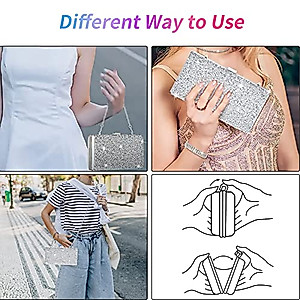 4 Pieces Women Rhinestone Evening Clutch Bag Rhinestone Ear Clip Bridal Wedding Choker Bracelet Dangle Prom Jewelry Set for Women Silver Evening Bag Bling Glitter Purse for Girls Party (Elegant Style)
