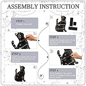 Migno Cat Moon Shelf,Rustic Wooden Black Cat Display Shelf | Wall Mounted Crystal Display Shelf Decorative Crystal Organizer for Living Room Yoga Room