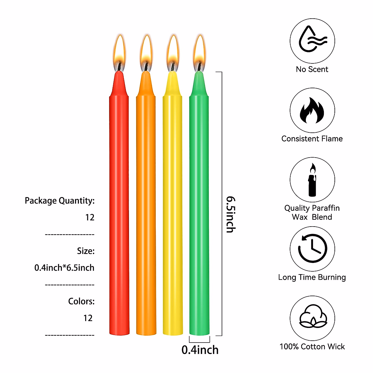 Likejarcand 24 pcs Colored Candle Chime Candle,Spell Candle Unscented Colored Candles Mini Taper,16cm-6.5Inch Tall 0.4 Inch Diameter, Candle Holder Rituals, Prayer, Meditation