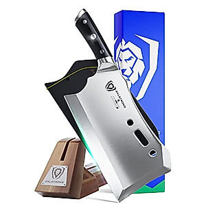 Dalstrong Obliterator Meat Cleaver - 9 inch - Gladiator Series R - Wood Stand and Sheath - Razor Sharp Massive Heavy Duty - 3lbs 6mm Thickness - 7CR17MOV Steel Kitchen - G10 Handle - NSF Certified