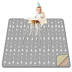 High Chair Mat for Floor Machine Washable, Splat Mat for Under High Chair 51" Large Waterproof, Baby Spill Mat for Art and Crafts Silicone Non Slip - Gray Arrow