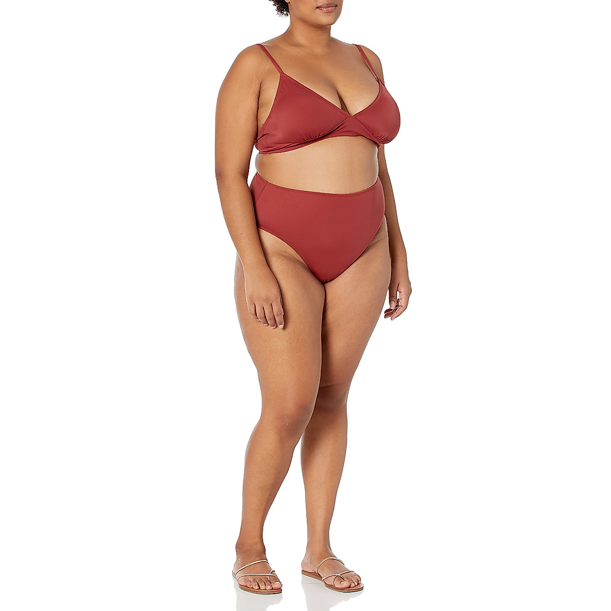 Amazon Essentials Women's High Waist High Leg Bikini Bottom, Brick Red, Medium