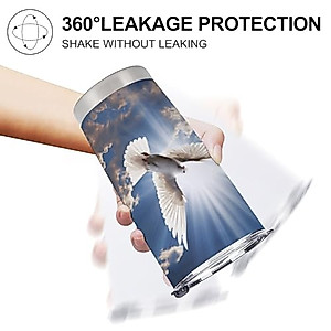 FHENMSA Reusable Plastic Water Cups with Lids,Dove Print Anti-overflow Cup,sports Travel Coffee Cup