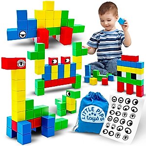 LITTLE PIPS TOYS 50PCS Magnetic Blocks for Kids [Ages 3–6] – 3D Magnetic Building Blocks Set with Child-Safe Magnetic Cubes & Eye Stickers – STEM Magnetic Toys for Critical Thinking, Motor Skills