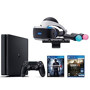 PlayStation VR Bundle 5 Items:VR Headset,Playstation Camera,Playstation Move Motion Controllers,PlayStation 4 Slim 500GB Console - Uncharted 4,VR Game Disc Resident Evil 7:Biohazard