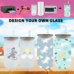 4 Pack 16OZ Sublimation Double Wall Glass Blanks With Bamboo Lid, Transparent Pre Drilled Beer Can Glass for Snow Globe Glitter, Borosilicate Glasses With Plastic Straw for Iced Coffee, Juice, Soda