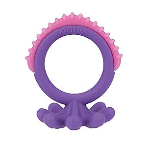 Nuby Geo Zoos Massaging Teether - Baby Teething Toy - Soft Easy Grip - 3+ Months - Purple Octopus