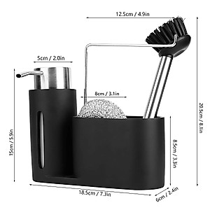 Kitchen Storage Rack with Detergent Dispenser, Steel Wire Ball and Brush Kitchen Sink Tableware Detergent Dispenser Container Dish Cloth Rag Storage Rack Black