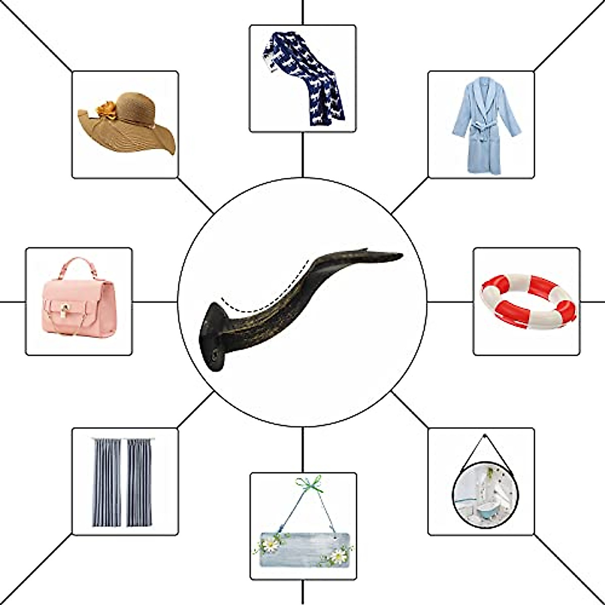 BECUTYSet of 2 Cast Iron Wall Hook-Unique Whale Tail Shape (Antique Brass Finish)