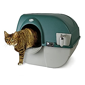 Omega Paw VMRA20-1-PR Premium Roll 'N Clean Self Cleaning Litter Box with Integrated Litter Step and Unique Sifting Grill, Large, Forest Green