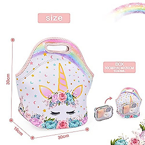 Unicorn Lunch Bag - Neoprene Insulated Lunch Box for Girls School Picnic Shopping Lunch Handbag Waterproof Reusable Lunch Tote Bag Gourmet Tote with Zipper