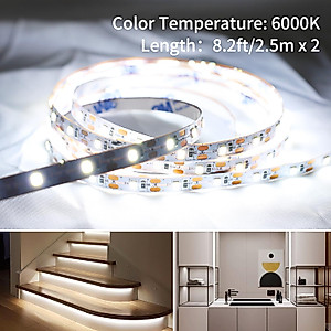 NEWREACH USB LED Light Strip White with Battery Box (Batteries Not Included), 16.4ft Daylight Under Cabinet Strip Lights Cuttable for Bedroom, Mirror, Party, Camping, Christmas, 8.2ft x 2