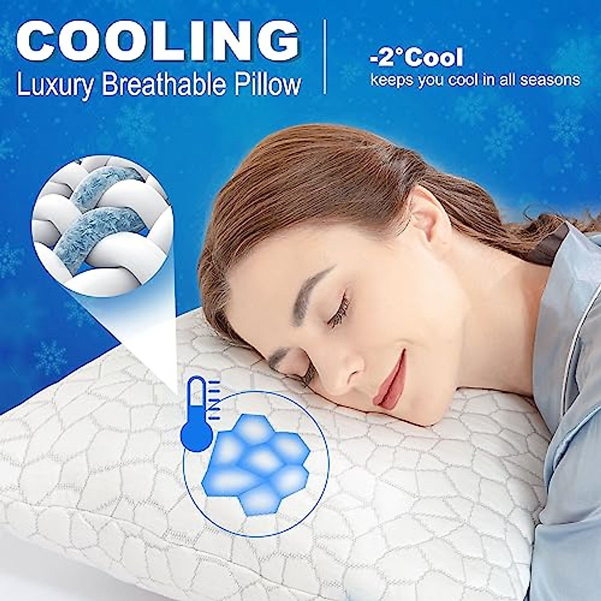 SUPA MODERN Cooling Bed Pillows for Sleeping 1 Pack Shredded Memory Foam Pillows Adjustable Cool Pillow for Side Back Stomach Sleepers Luxury Gel Pillows Body Pillow with Washable Removable Cover
