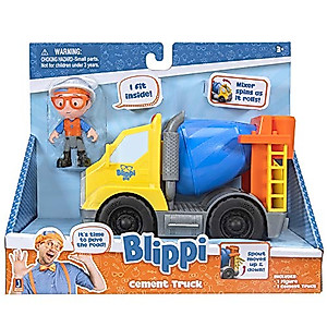 Blippi Cement Truck - Mini Vehicle with Freewheeling Features Including 2” Character Toy Figure Construction Worker - Imaginative Play for Toddlers and Young Kids