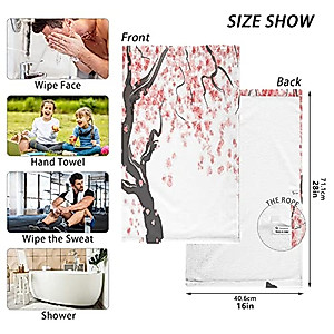 Jucciaco Cherry Blossoms Flowers Cute Towels for Bathroom Kitchen Spa Sports, Cotton Hand Towels Set of 2, 16x28 inch