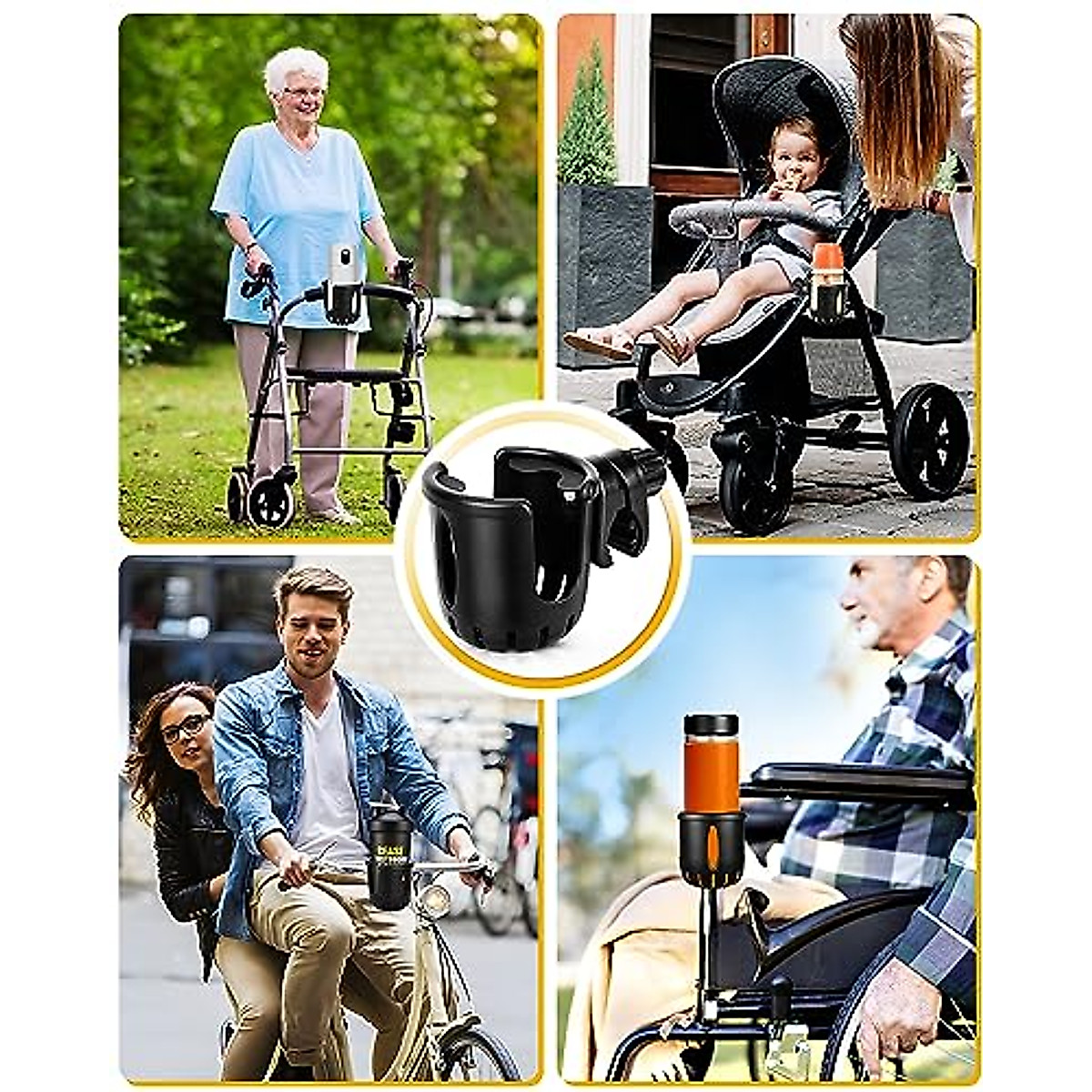 Universal Cup Holder Stroller Drink Holder for Bikes, Trolleys or Walkers, Fits Most Cups