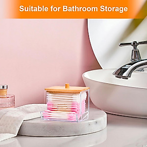 AIMIXUN 2 Pcs Cotton Swab Holder, Cotton Swab Dispenser with Bamboo Lids, Qtips Holder Bathroom Set Bathroom Canisters Bamboo Bathroom Storage Jars Storage Containers Clear Plastic