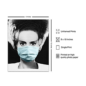 Frankenstein Decor - Bride of Frankenstein Wall Art - Monster Horror Scary Movie Poster - Hollywood Movie Picture Prints - Goth, Gothic Gifts - Mary Shelley - Home Theater