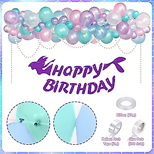 Winrayk 102Pcs Little Mermaid Birthday Decorations Party Supplies Girl Mermaid Balloon Arch Fringe Curtain Pearl String Birthday Banner Dolphin Shell Mermaid Tail Ocean Ariel Mermaid Party Decorations