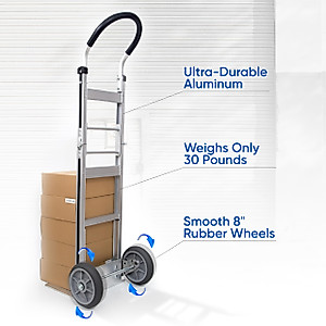 Olympia Tools 500LB Aluminum Appliance Folding Hand Truck - Foldable Heavy Duty Moving Furniture Dolly Cart with 2-Wheels 8" TPR & Ergonomic Handle - Light Weight Trolley Hand Trucks for Moving