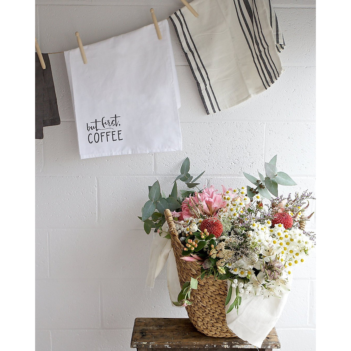 The Cotton & Canvas Co. But First, Coffee Soft and Absorbent Kitchen Tea Towel, Flour Sack Towel and Dish Cloth