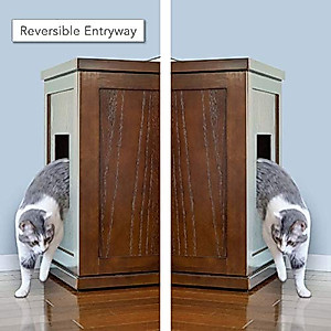 THE REFINED FELINE Cat Litter Box Enclosure Cabinet, Cottage, Mahogany Brown, Adjustable Levelers, Large, Hidden Litter Cat Furniture with Drawer