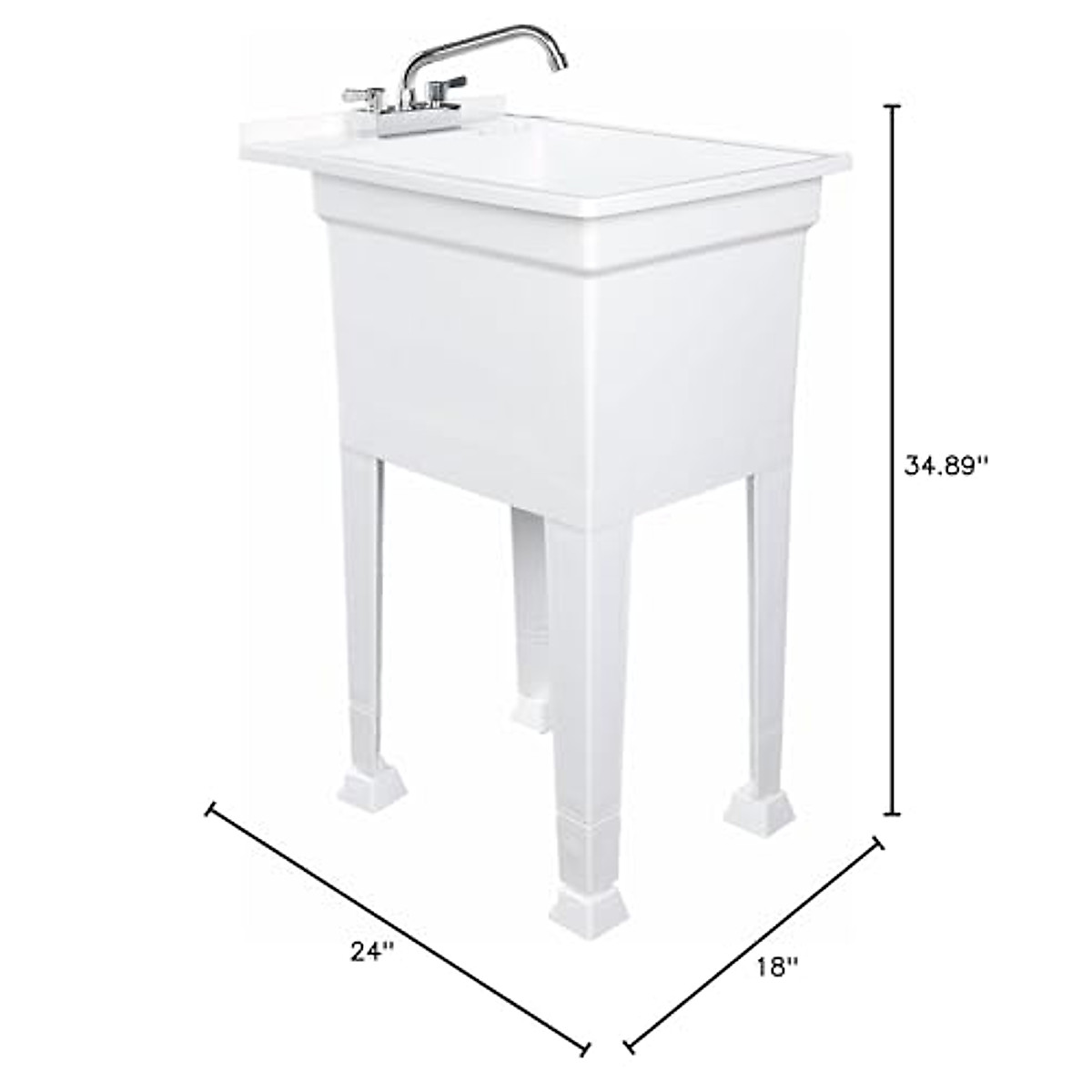 UTILITYSINKS 18 Inch Plastic Freestanding Utility Tub Sink with Heavy Duty Stainless Steel Swing Faucet for Garage, Laundry Room, and Garden, White