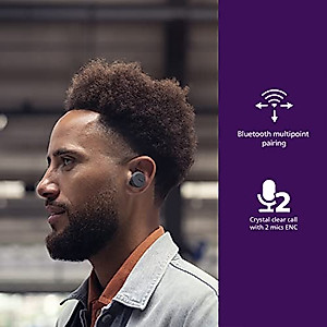 Philips T8506 True Wireless Headphones with Noise Canceling Pro (ANC), Wind Noise Reduction & Bluetooth Multipoint Connectivity, Black