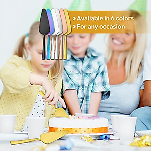 Matte Gold Pie Server Set of 5, E-far 8.9 Inch Stainless Steel Cake Server Cutter for Pastry Cheese Pizza, Serrated Edge with Square Handle