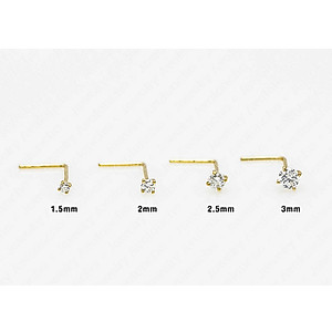 22G L-Shape Nose Stud Solid 14Kt Gold Stud Nose Ring with Moissanite Gemstone - April Birthstone Nose Stud-LSWG-MNT1.5