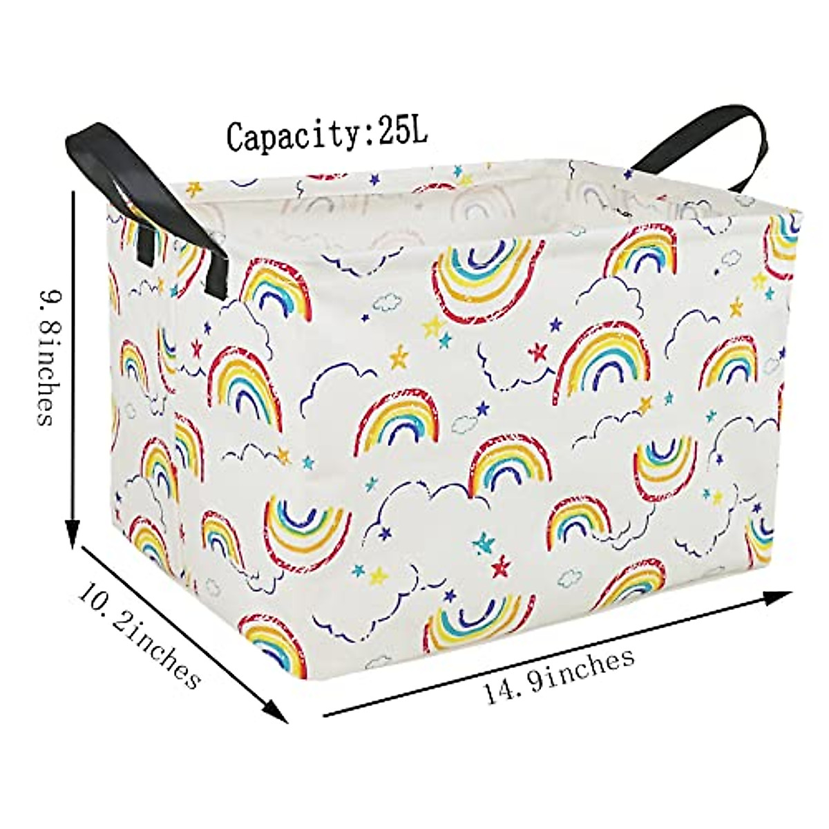 HUAYEE Colorful Rainbow Rectangular Storage Bin Shelf Basket Canvas Fabric Toy Box,Waterproof Coating Nursery Hamper with Handles,Gift Basket for Home,Office,Clothes,Books(Rainbow)