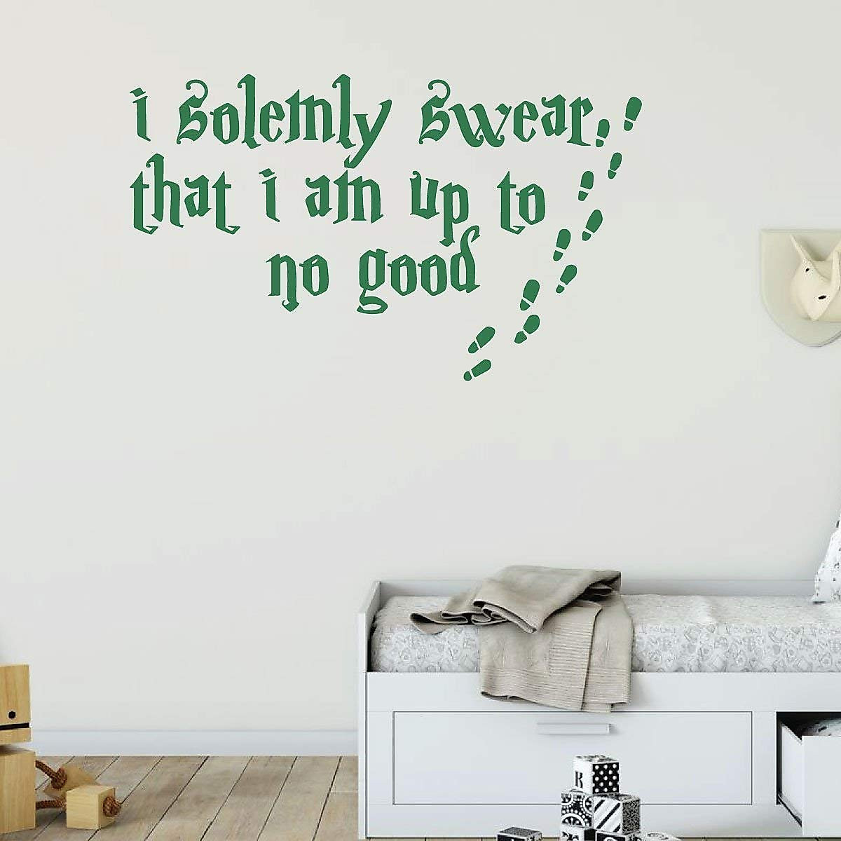I Solemnly Swear That I Am Up To No Good Wall Decal with Footprints - Marauder's Map Themed Vinyl Lettering for Home or Bedroom Decor