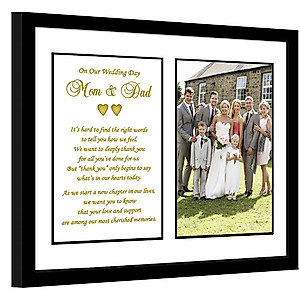 Parent Thank You Wedding Gift, Sweet Poem From Bride and Groom to Mom and Dad in 8x10 Inch Frame, Add 4x6 Inch Photo