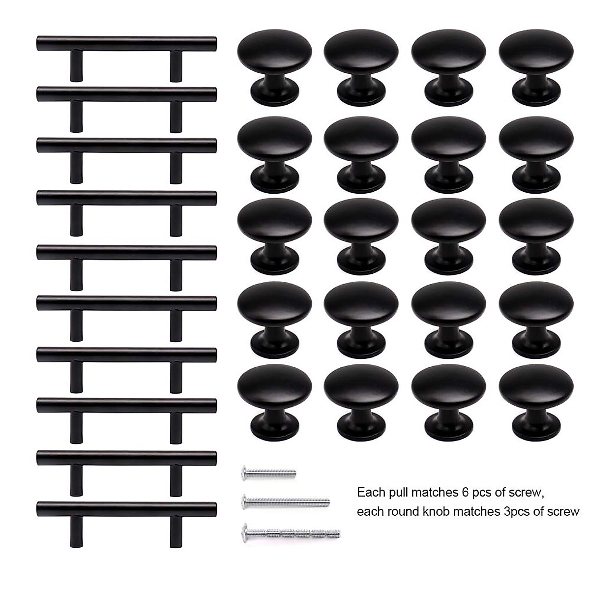 SUNRIVER 30Packs Stainless Steel Kitchen Cabinet Round Knobs and Pulls Black Coating Brushed Cupboard Handles and Round Knobs 3" Cabinet Hardware 20pcs knobs& 10pcs Handles Set