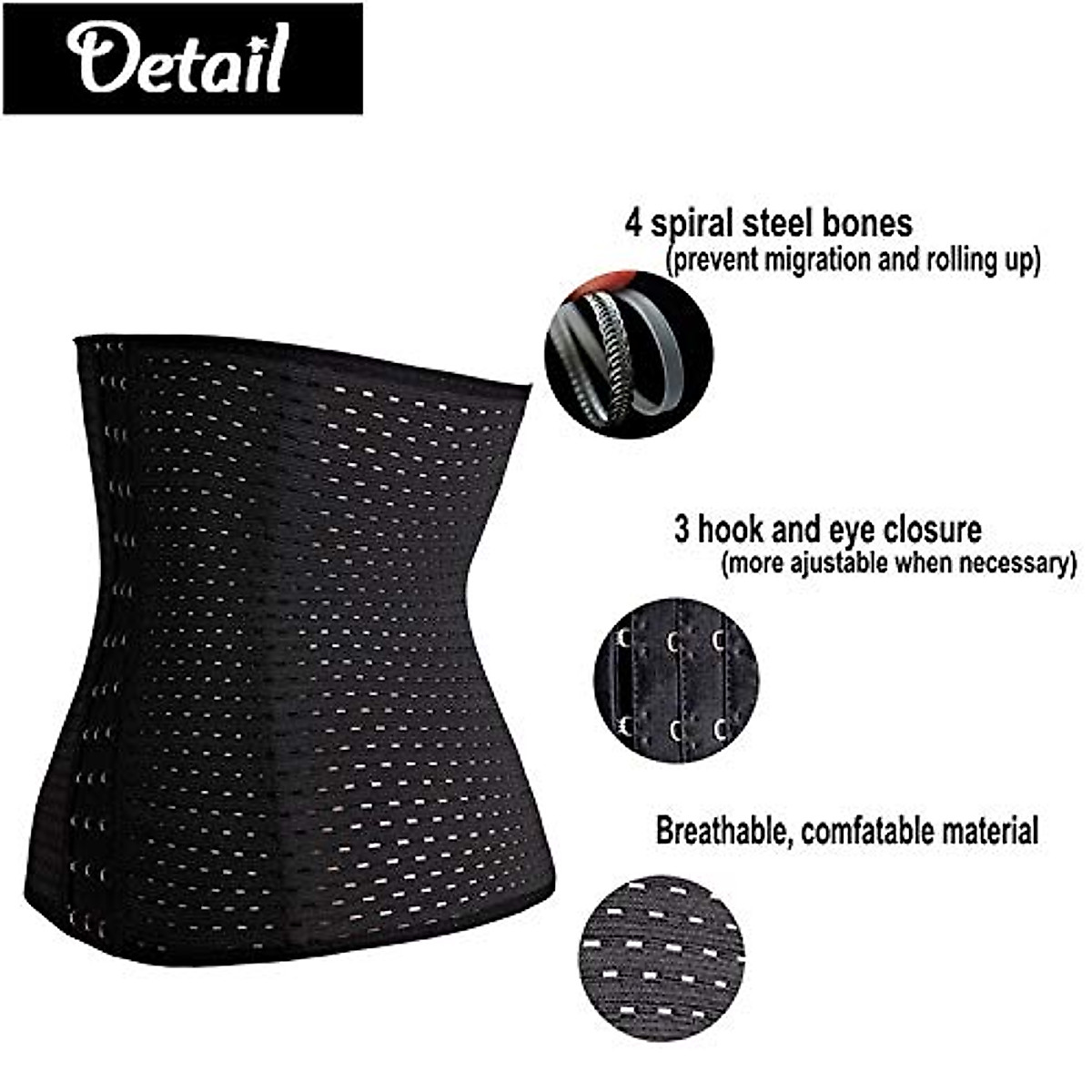 Waist Trainer Corset for Weight Loss Sport Workout Body Shaper Tummy Fat Burner, Black, Medium (Waist 26.7-29inch)