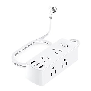 Flat Plug Power Strip - 6 Outlets 3 USB Ports (1 USB C) with 4.5ft Flat Extension Cord, Wall Mountable, Low Profile for Narrow Spaces in Kitchen Bedroom, Cruise Ship Travel Dorm Room Essentials