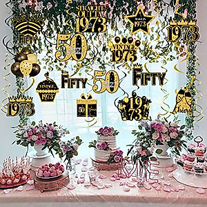 50th Birthday Decorations for Women and Men,50PCS Birthday Decorations Black Gold Party Supplies Hanging Swirls for Men Women, 50 Years Old Birthday Ceiling Hanging Decor with 10 Balloon (50th)