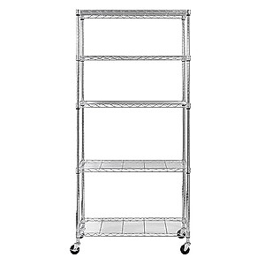 Sandusky MWS361872 5-Tier Mobile Wire Shelving Unit with 3" Rubber Casters, 5 Wire Shelves, Chrome, 72" Height x 36" Width x 18" Depth
