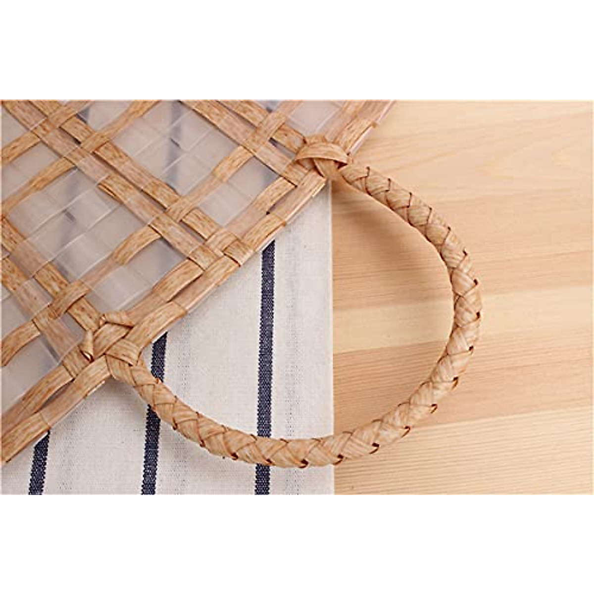 Women Straw Tote Bag Handmade Rattan Transparent Handbag Beach Handwoven Shoulder Bag Large Capacity Shopping Bag (Pink,L)