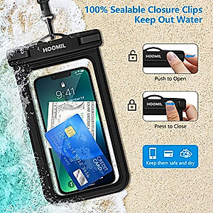 HOOMIL Waterproof Phone Pouch, 2 Pack Universal IPX8 Waterproof Phone Case Dry Bag with Lanyard for Samsung Galaxy A53 5G/S22 Ultra/iPhone 14 Pro Max - Black, Clear